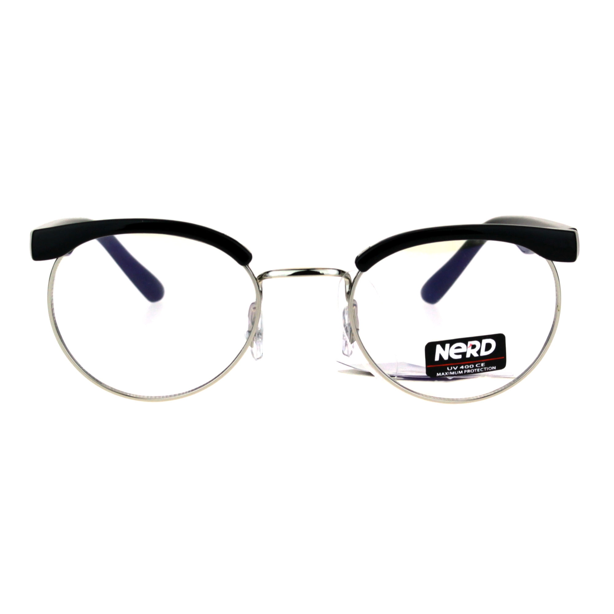 Retro Vintage Classic Half Rim Round Oval Clear Lens Eye Glasses Black ...