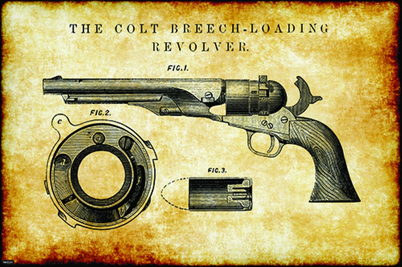 Retro Vintage Colt Breech-Loading Revolver Gun Engineering Technical ...