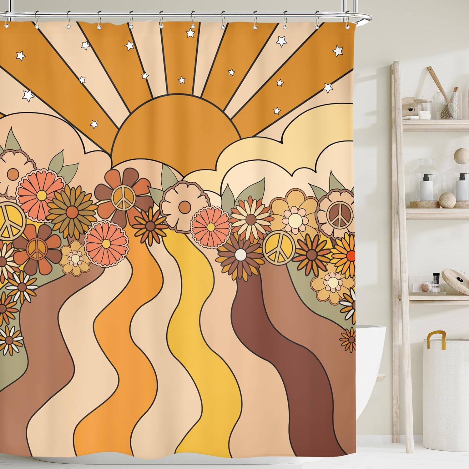 Retro Vintage Groovy Aesthetic Cute Shower Curtain 60x72 Inch 70s Funky Floral Trendy Fun ...