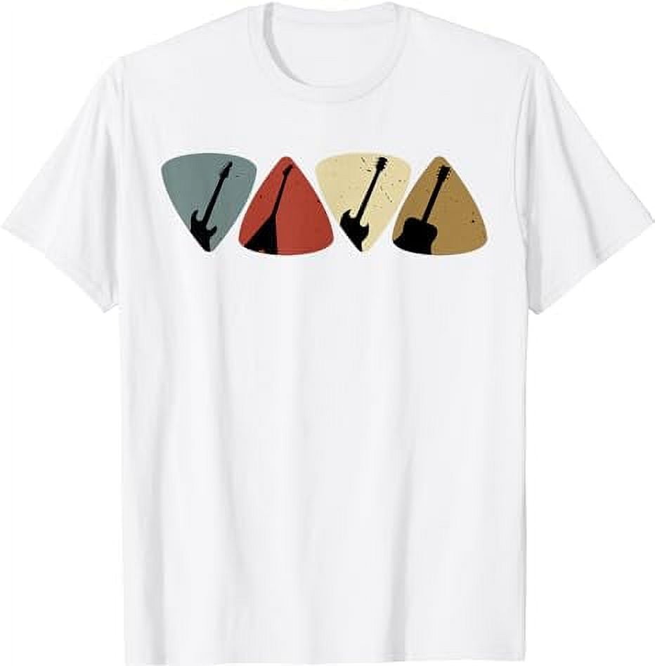 Retro Vintage Guitar Pick Player Guitarist Bassist Musician white T ...