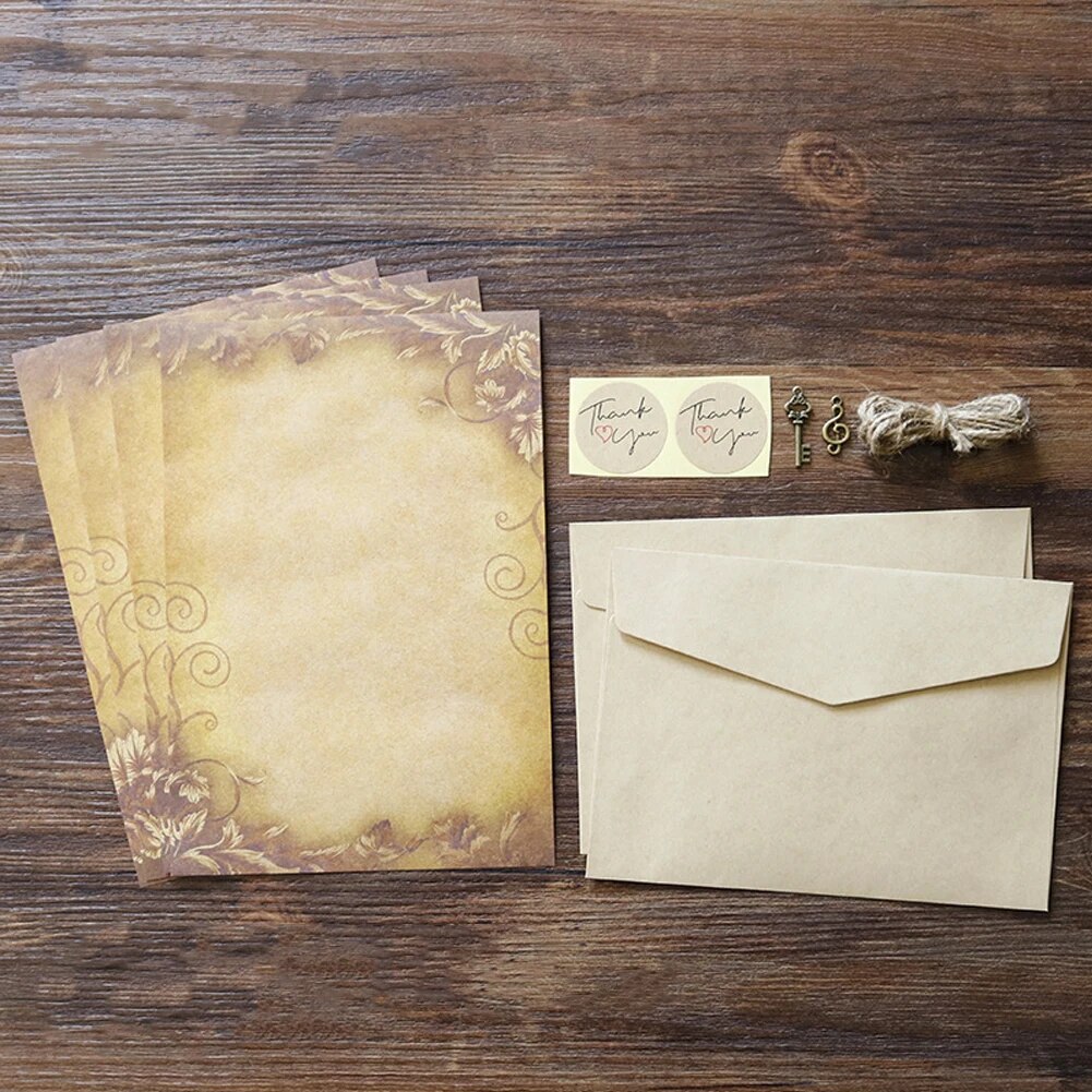 Retro Vintage Kraft Envelope Letter Pad Set Old Europe Style Love ...
