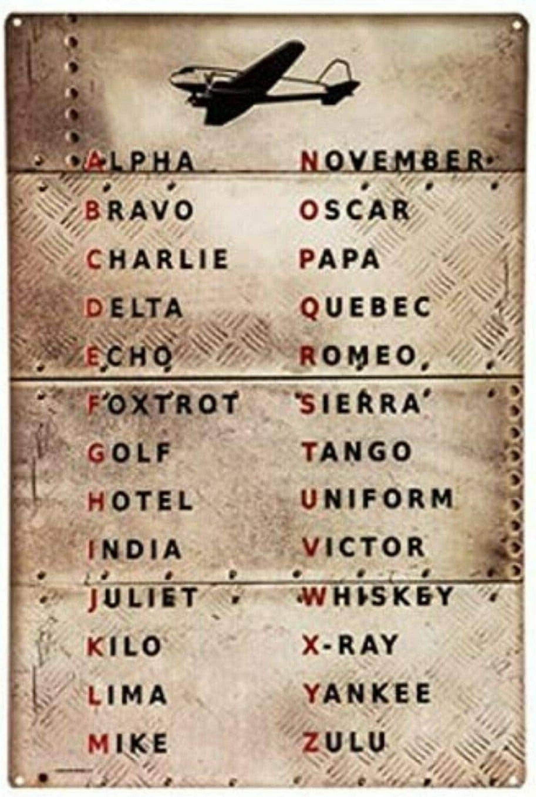 Retro Vintage Metal Plaque Sign Pilot Code Aviation Phonetic Alphabet ...