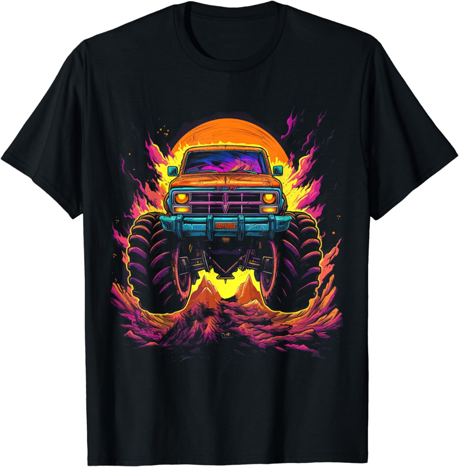 Retro Vintage Monster Truck Retro Sunset Monster Truck Boys T-Shirt ...