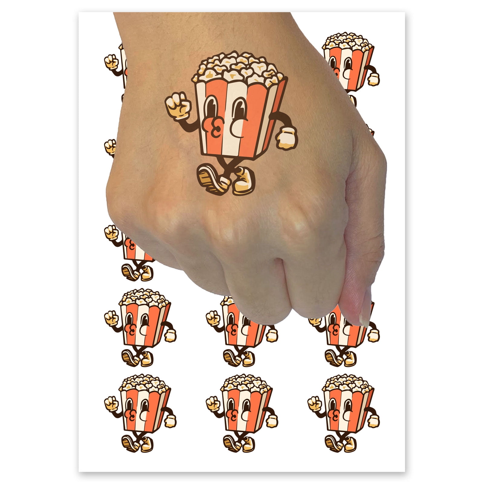 Retro Vintage Popcorn Cartoon Movie Buddy Temporary Tattoo Water ...