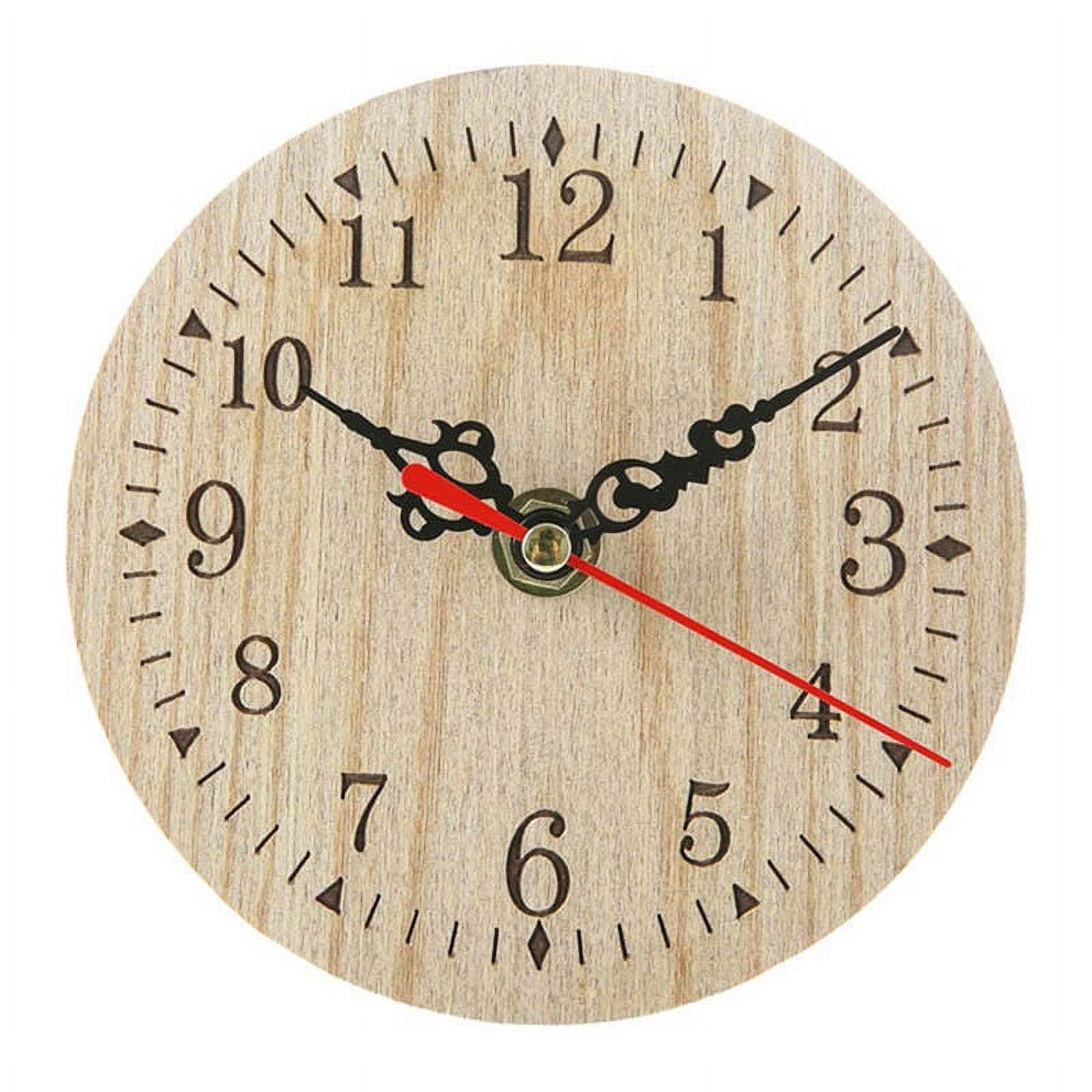 Retro Vintage Style Wooden Round Small Desk Clock Quiet Numerals Quartz ...