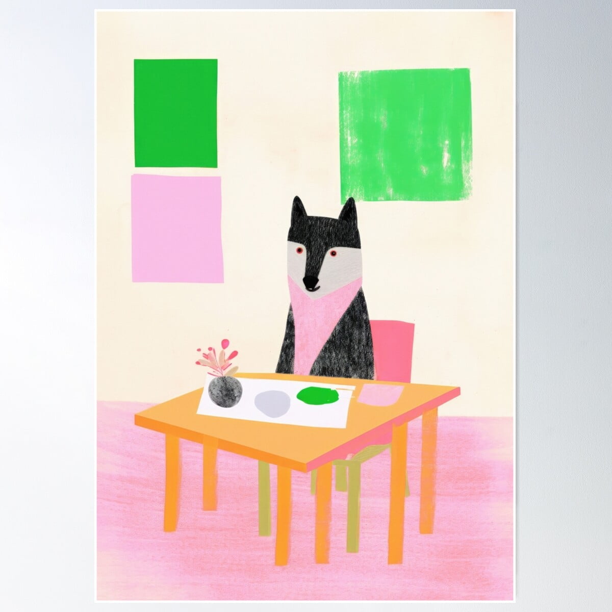 Retro Vintage Teacher Wolf Art Print - Educational Animal Decor For ...