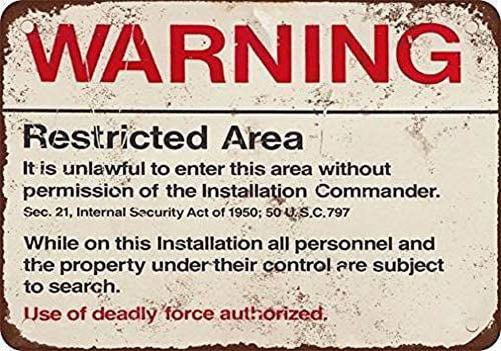 Retro Vintage Tin Metal Sign 8x12 Warning Restricted Military Area 51 ...