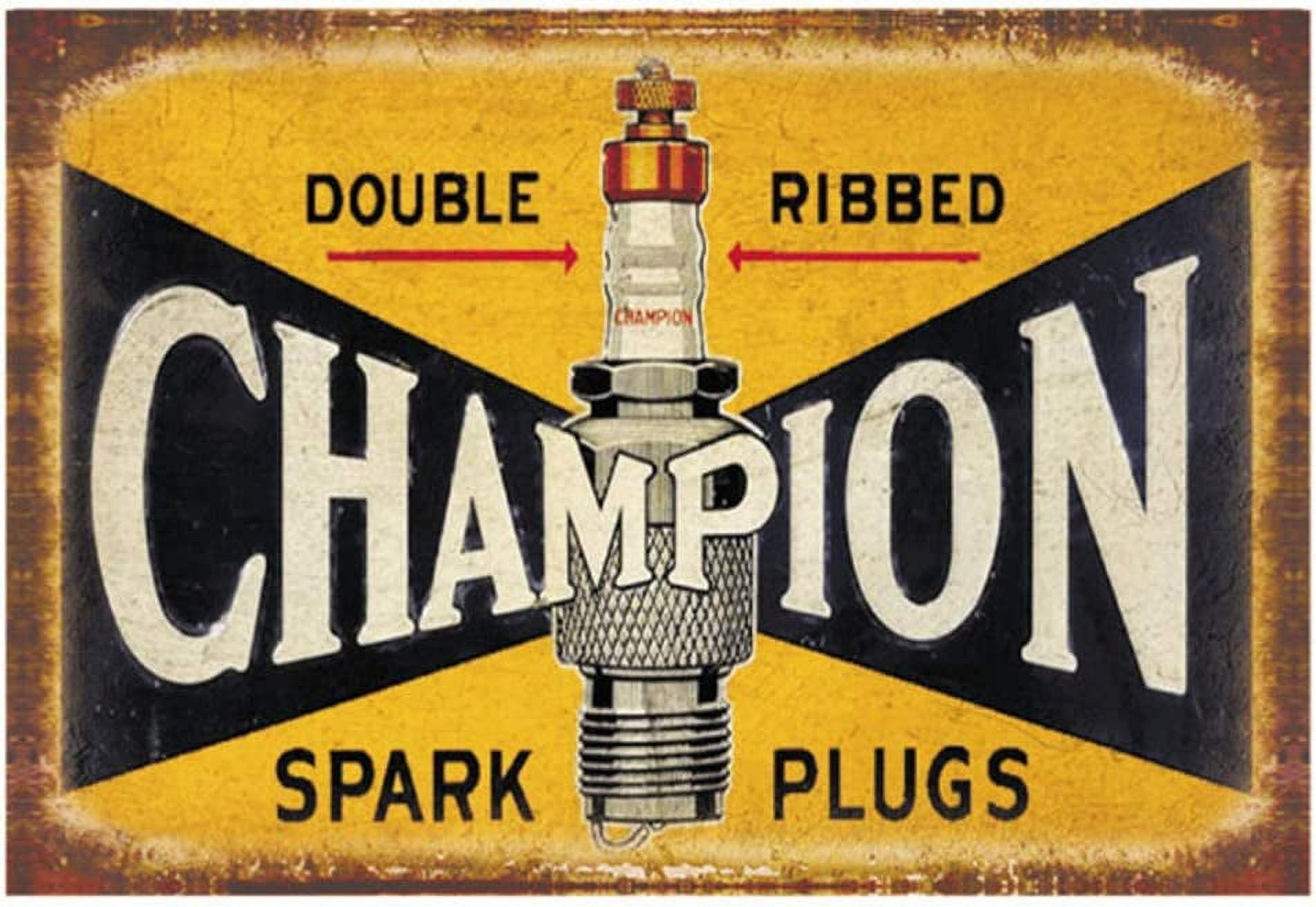 Retro Vintage Tin Metal Sign, Champion Double Ribbed Spark Plugs, Wall ...