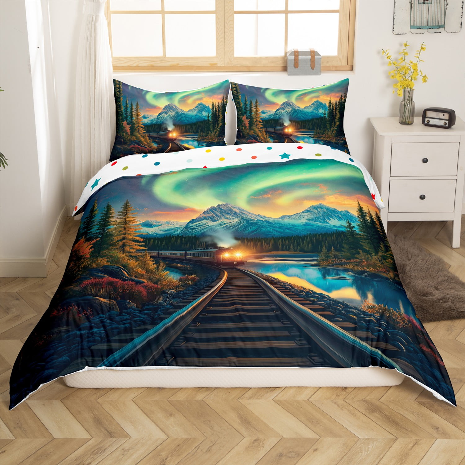 Retro Vintage Train Comforter Cover Railway Train Bedding Set Full Size ...