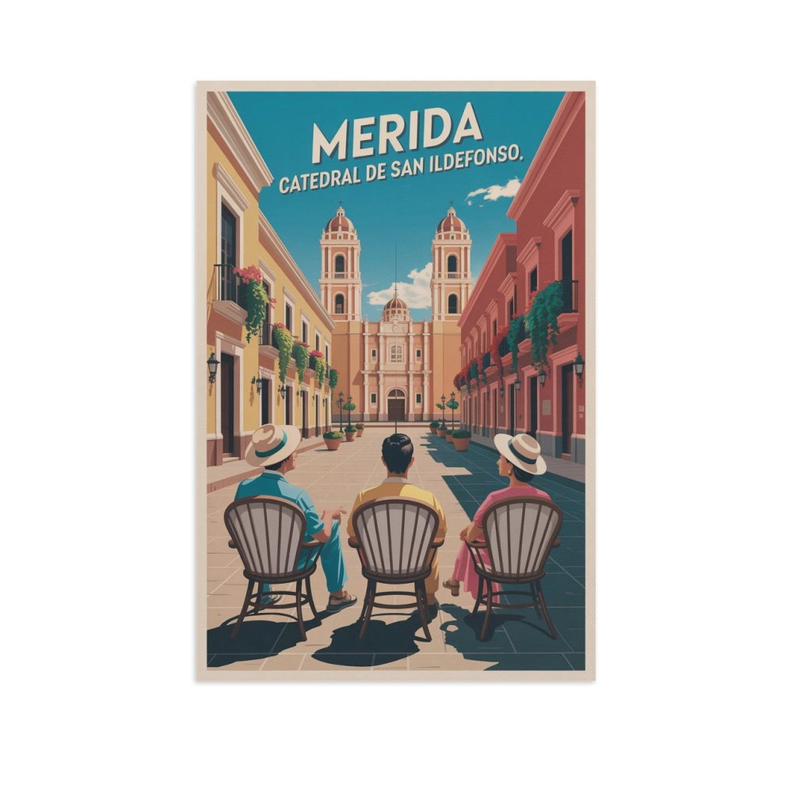 Retro Vintage Travel Poster Wall Art Catedral De San Ildefonso Merida ...