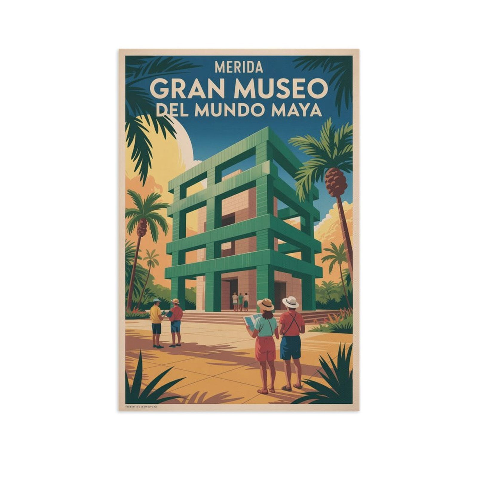 Retro Vintage Travel Poster Wall Art Gran Museo Del Mundo Maya Merida ...