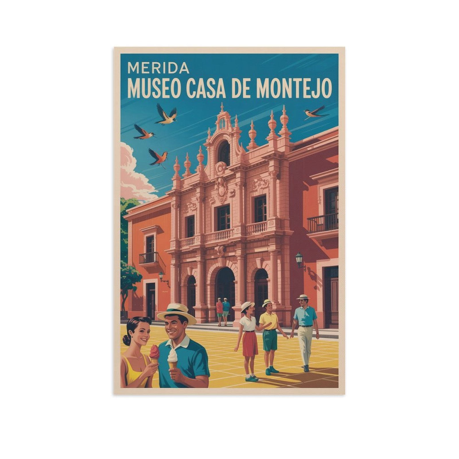 Retro Vintage Travel Poster Wall Art Museo Casa De Montejo Merida ...