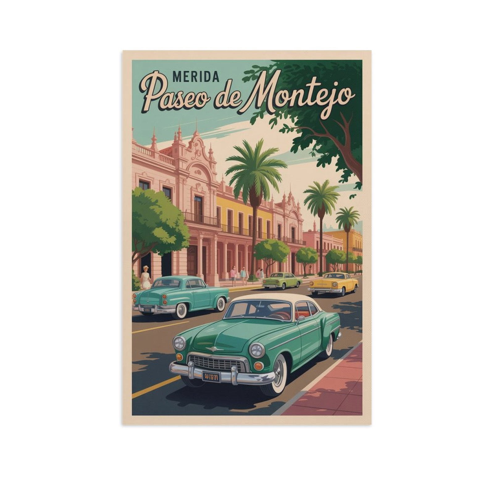 Retro Vintage Travel Poster Wall Art Paseo De Montejo Merida Mexico ...