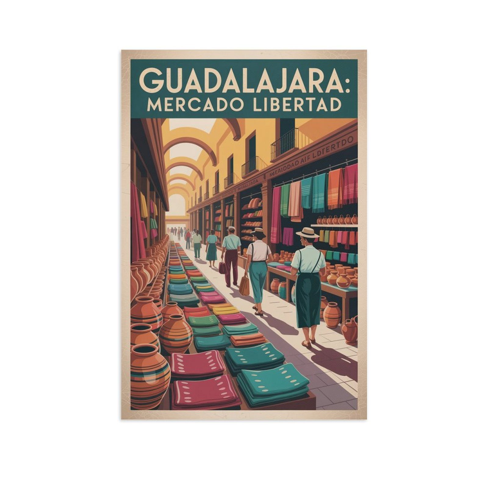 Retro Vintage Travel Poster Wall Print Mercado Libertad Guadalajara ...