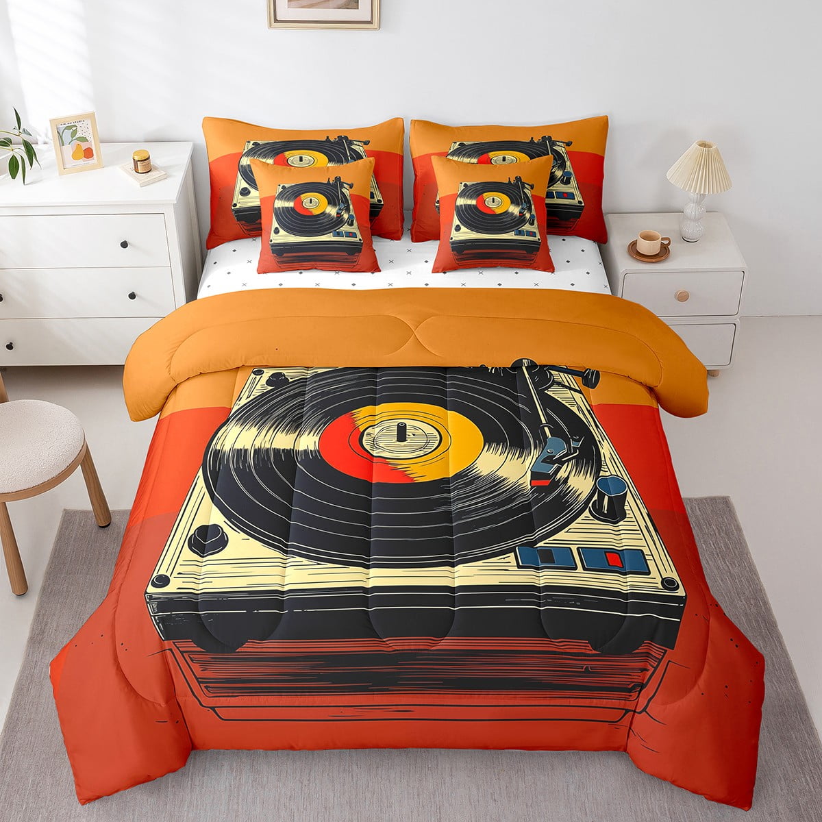 Retro Vinyl Bed In A Bag Teens Music Theme Bedding Set 7 Pieces,Vinyl ...