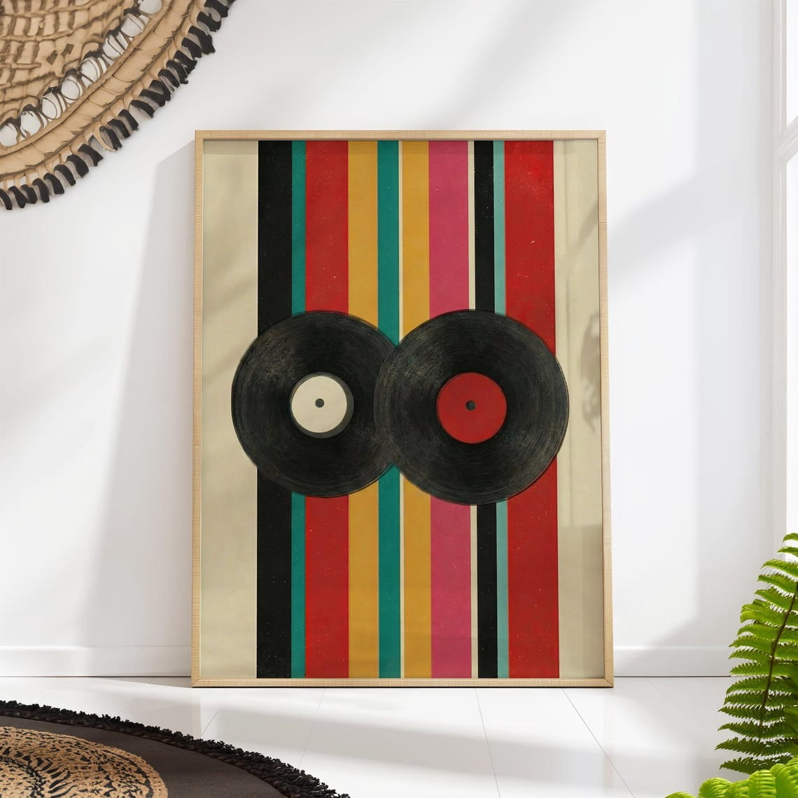 Retro Vinyl Record Mid Century 70s Striped Wall Art, Unframed Paper ...