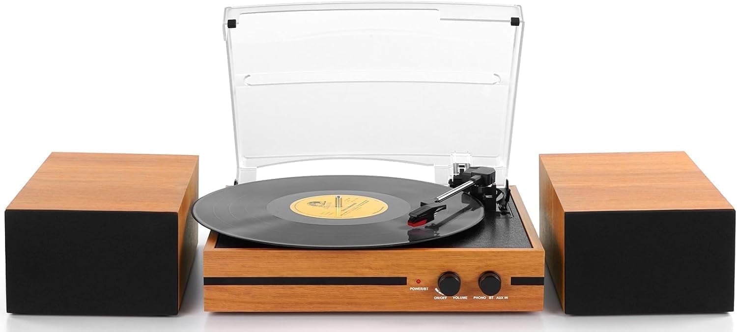 Retro Vinyl Record Player Bluetooth Desktop Phonograph Belt-Drive ...