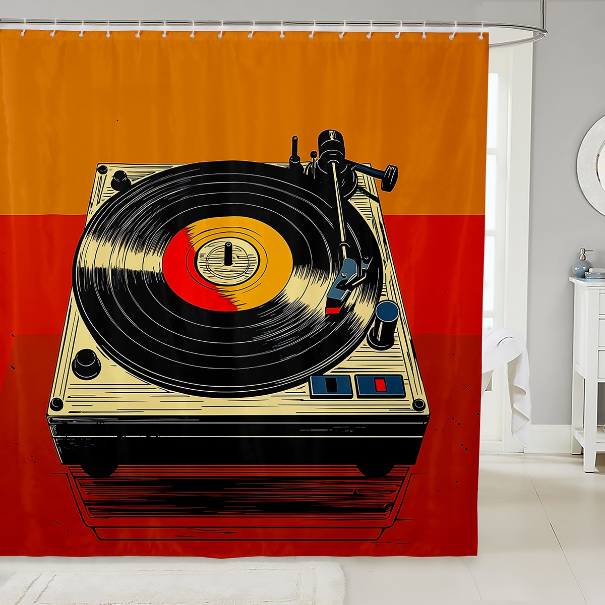 Retro Vinyl Shower Curtain for Kids Teens Music Theme Bathroom Shower ...