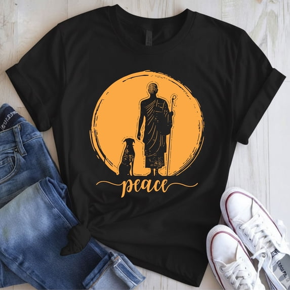 Retro Walk for Peace Monks with Aloka Dog Minimalist Zen Art T-Shirt ...