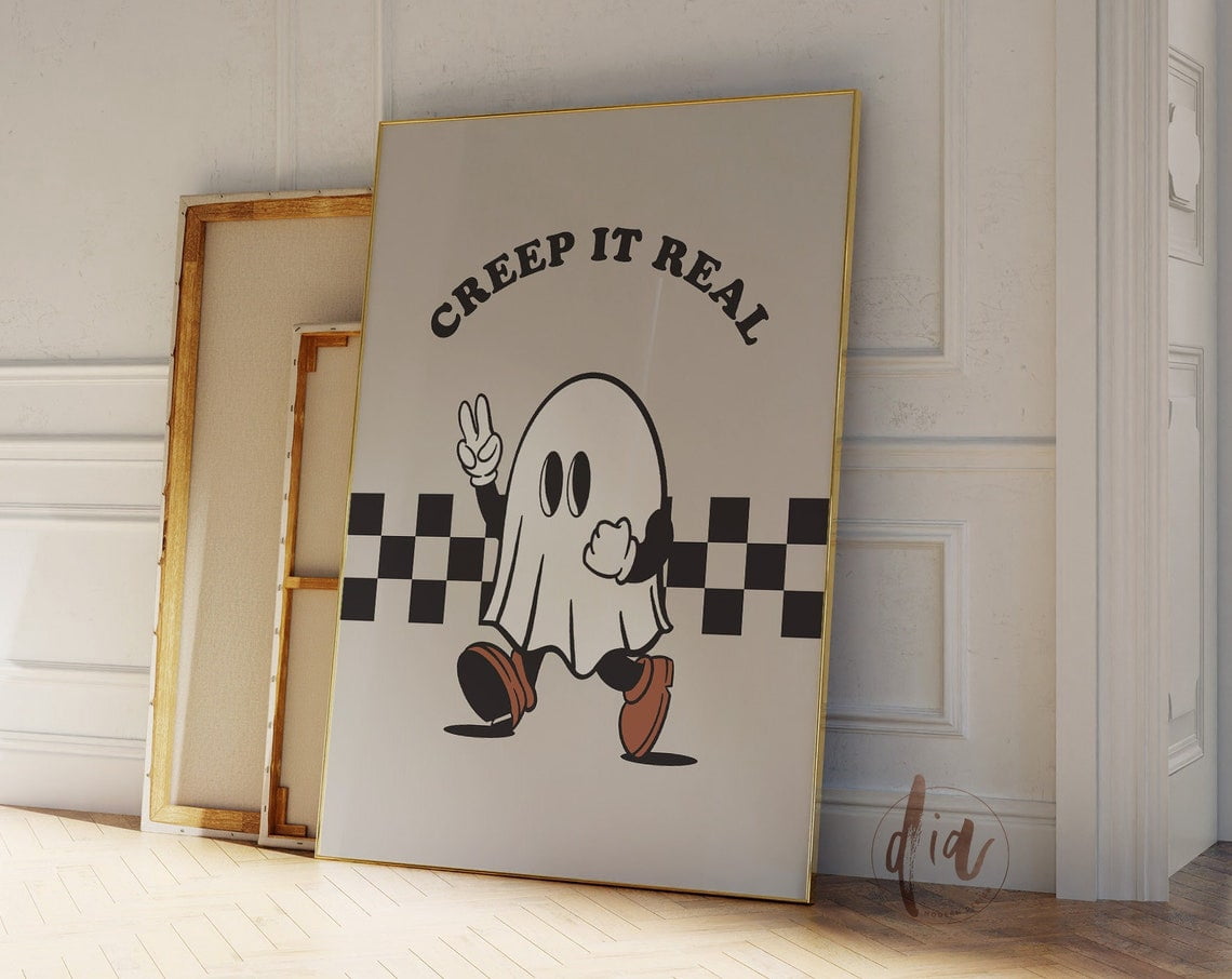 Retro Wall Art Print, Cute Ghost Character Poster, Creep It Real Able ...