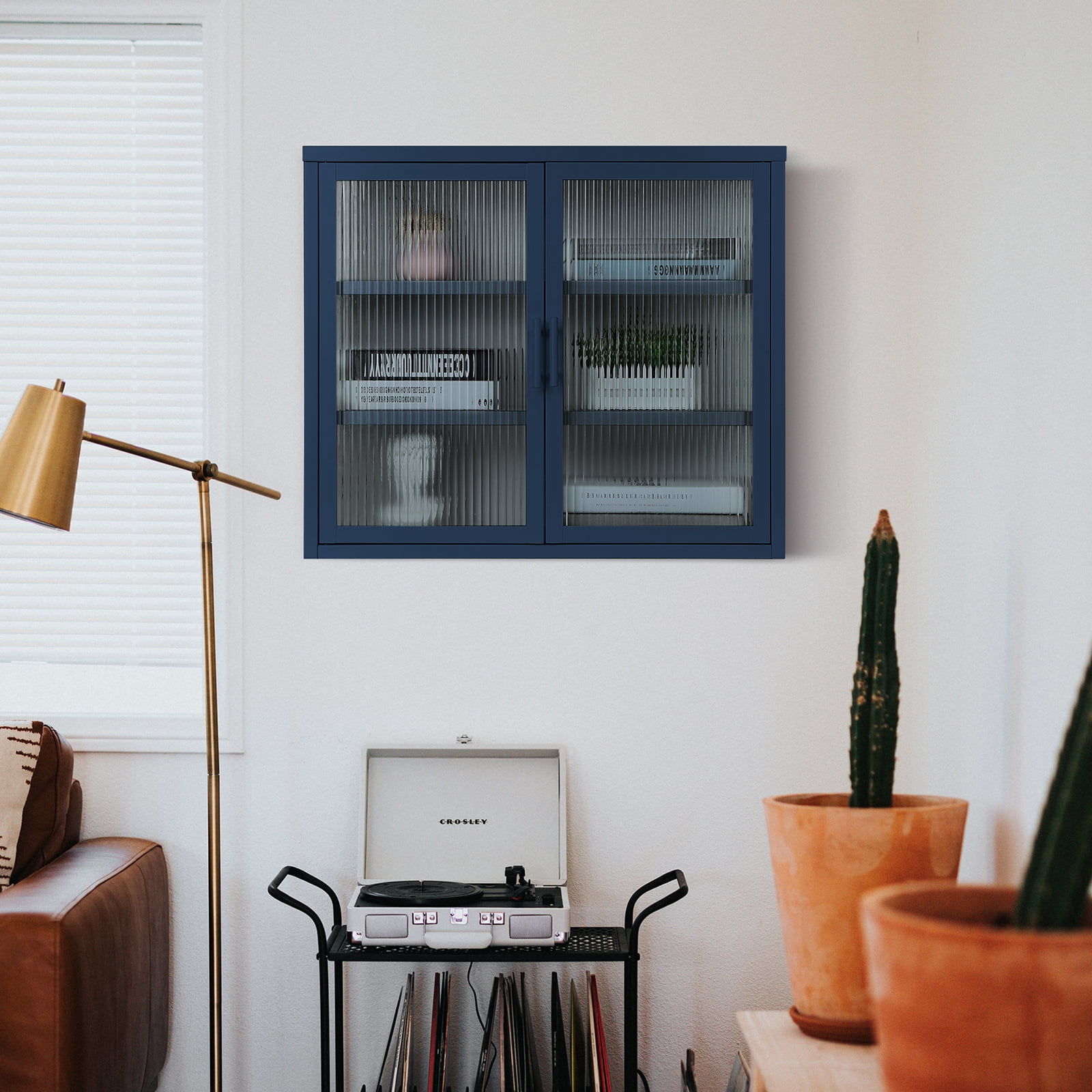 Retro Wall Cabinet With Double Glass Door, 3-Tier Storage, Detachable ...