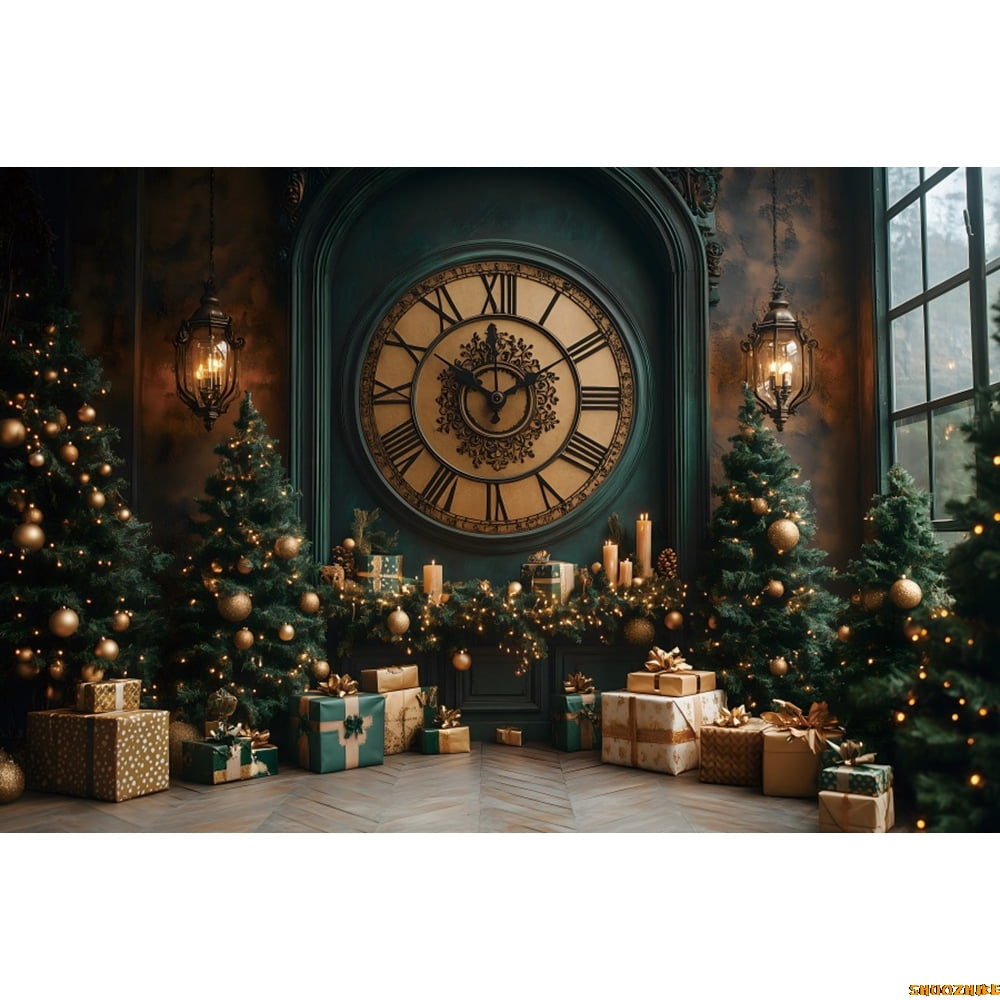 Retro Wall Christmas Clock Backdrops XMAS Tree Gifts Baby Photo ...