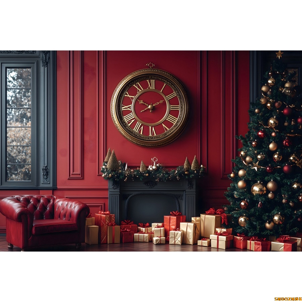 Retro Wall Christmas Clock Backdrops XMAS Tree Gifts Baby Photo ...