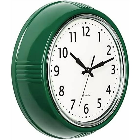 Retro Wall Clock 12 Inch Hunter Green Kitchen 50's Vintage Design Round ...