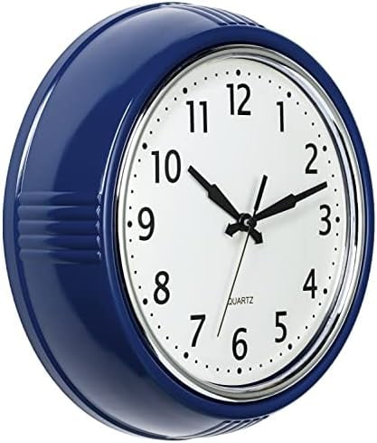 Retro Wall Clock 9.5 Inch Navy Blue Kitchen 50's Vintage Design Round ...