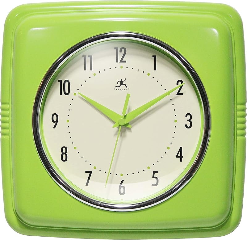 Retro Wall Clock – 9-Inch Square Silent Non-Ticking Mid-Century Modern ...