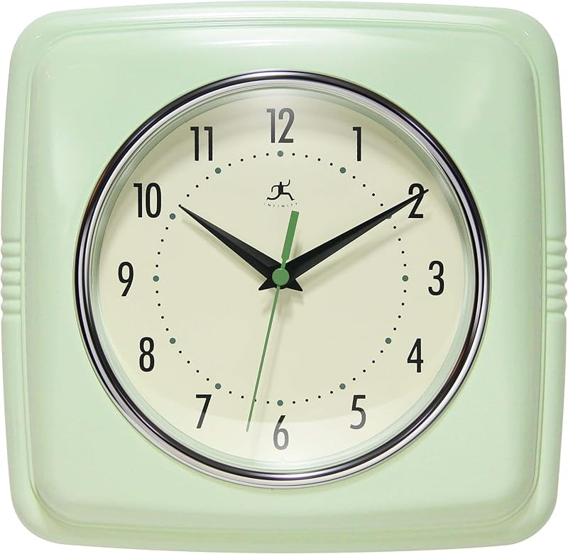 Retro Wall Clock – 9-Inch Square Silent Non-Ticking Mid-Century Modern ...