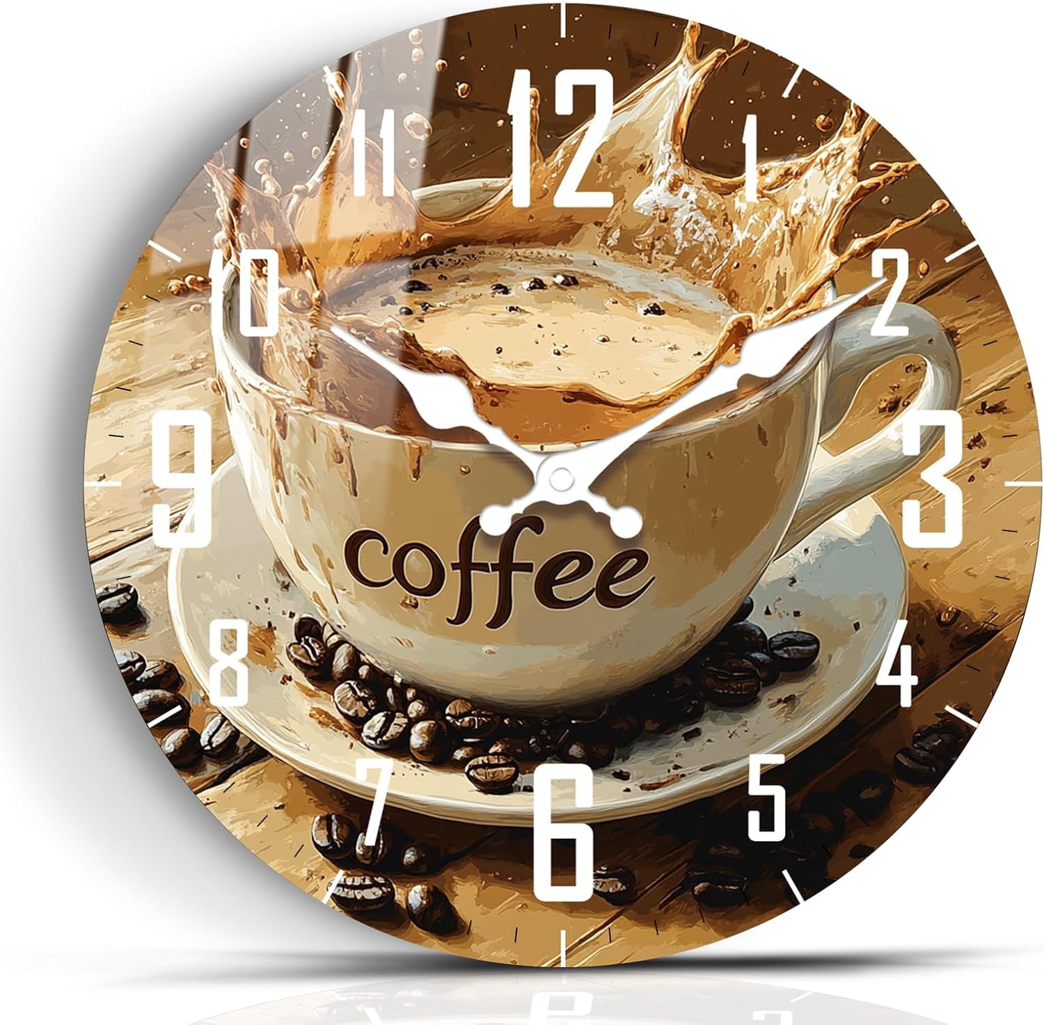 Retro Wall Clock with Coffee Cup Design - Vintage Brown 10 Inch Round ...