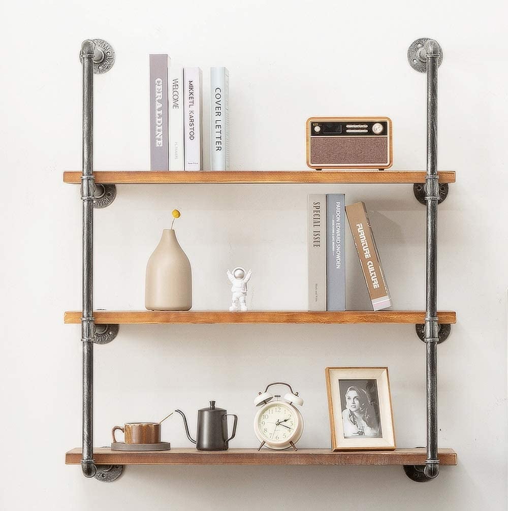 Retro Wall Mounted Iron Water Pipe Shelf/Bookcase/Shelving – Floating ...