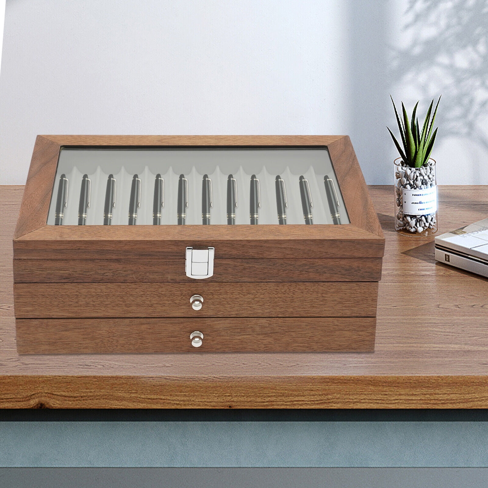 Retro Walnut Color Pen Display Box, Pen Collection Box, Pen Storage Box ...