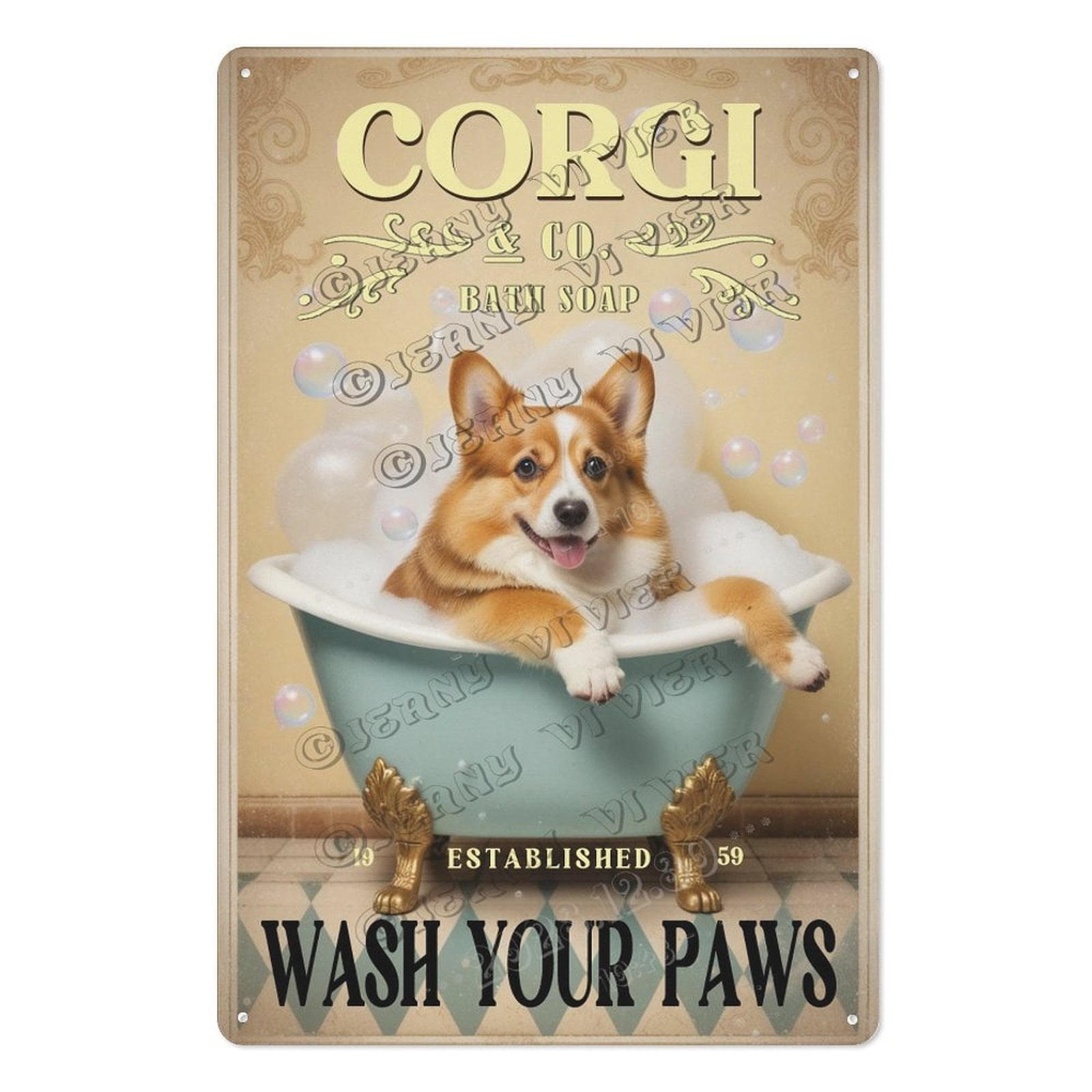 Retro Wash Your Paws Corgi Tin Sign – Funny Bathroom Wall Art for Dog ...