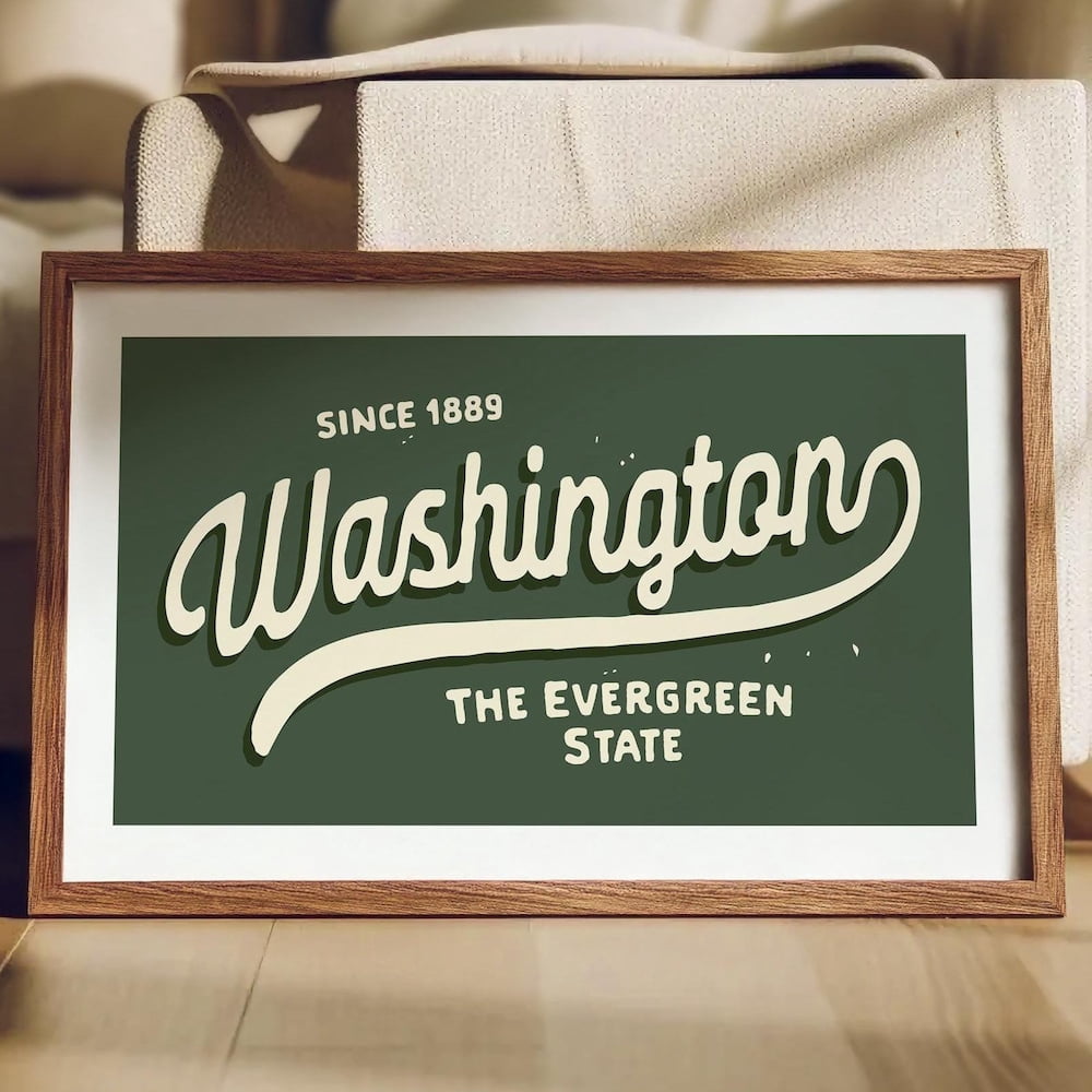 Retro Washington Art Print Evergreen State Poster Washington Wall Decor ...