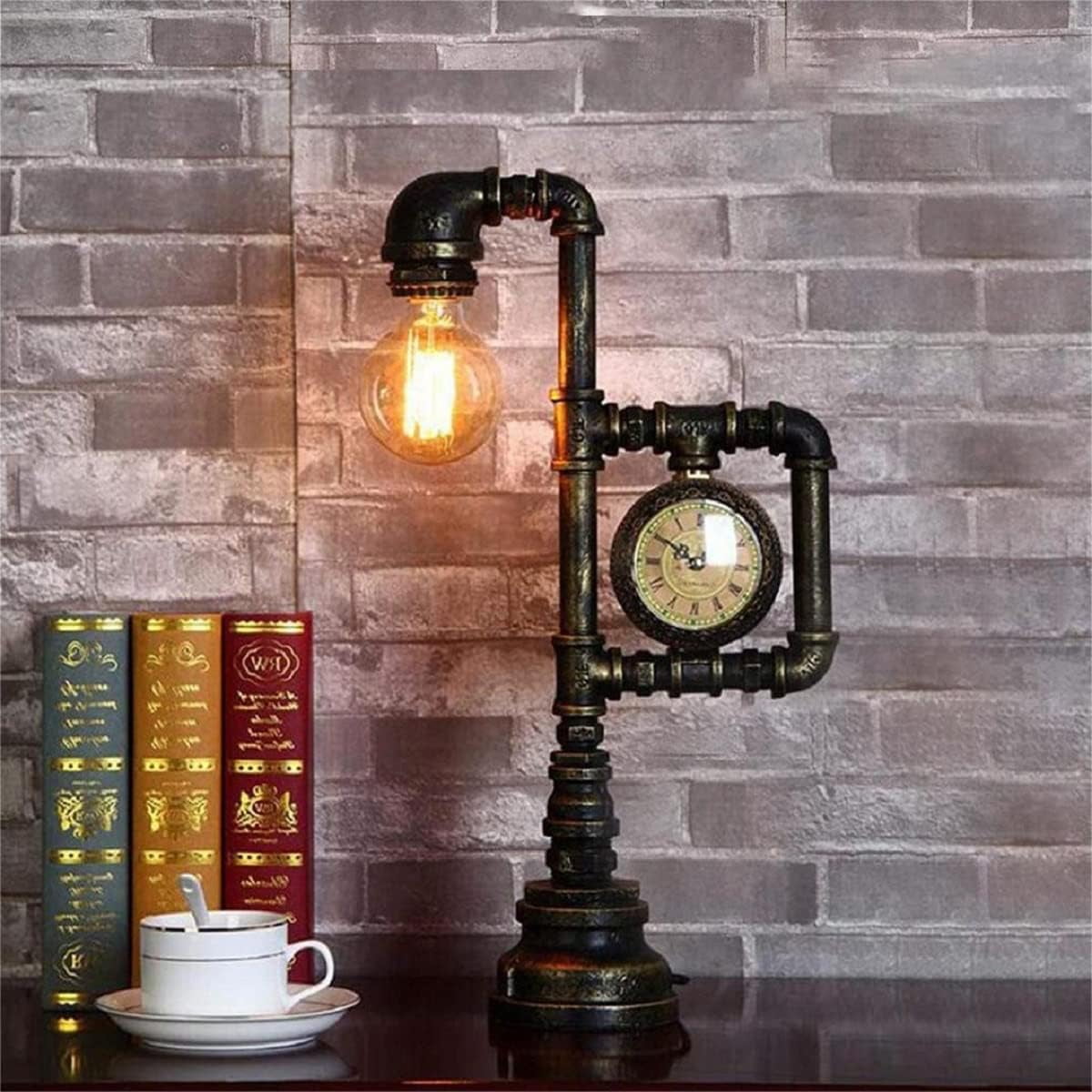 Retro Water Pipe Table Lamp for Bedroom, Vintage Steampunk Desk Lamp ...