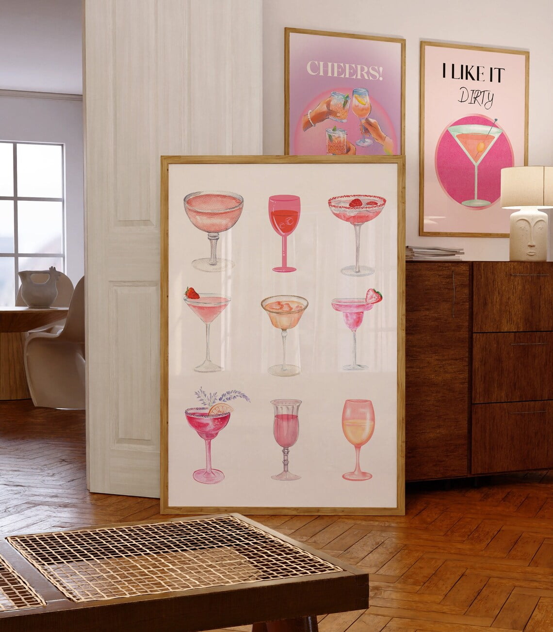 Retro Watercolor Champagne Cocktail Poster-Girly Bar Cart Art-Preppy ...