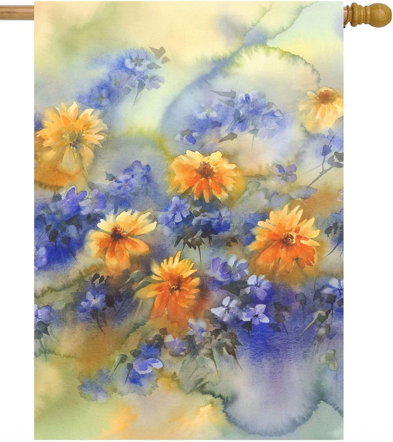 Retro Watercolor Painting of Summer Spring Yellow Blue Floral Flowers ...