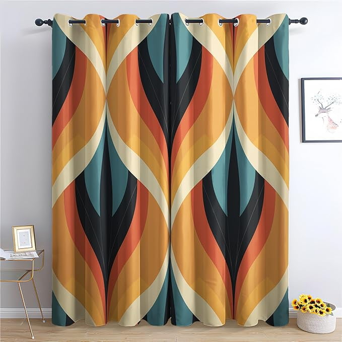 Retro Wave Blackout Curtains, Mid Century Modern Curtains For Bedroom ...