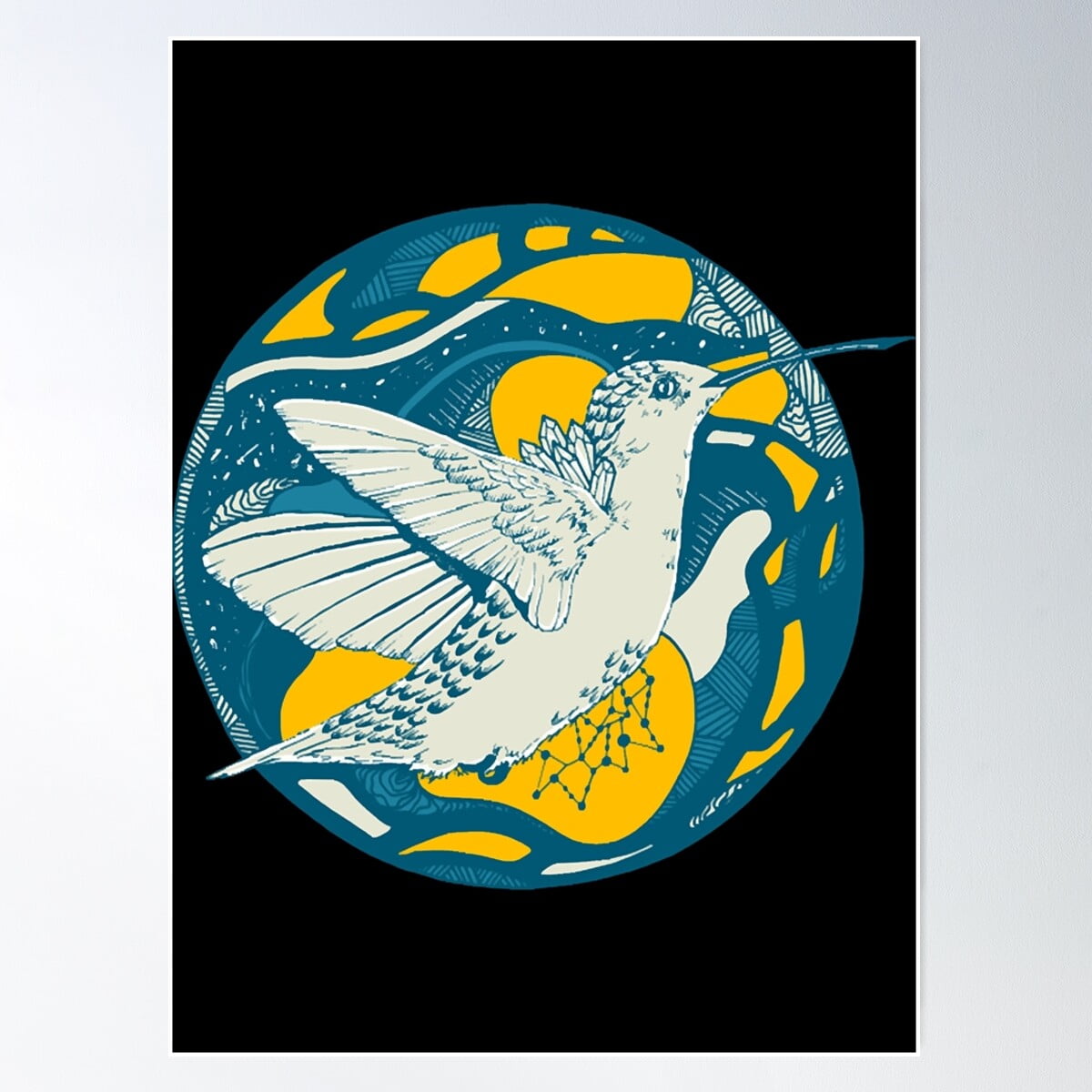 Retro Wave Circle Of The Hummingbird Poster Wall Art, Modern Wall Decor ...