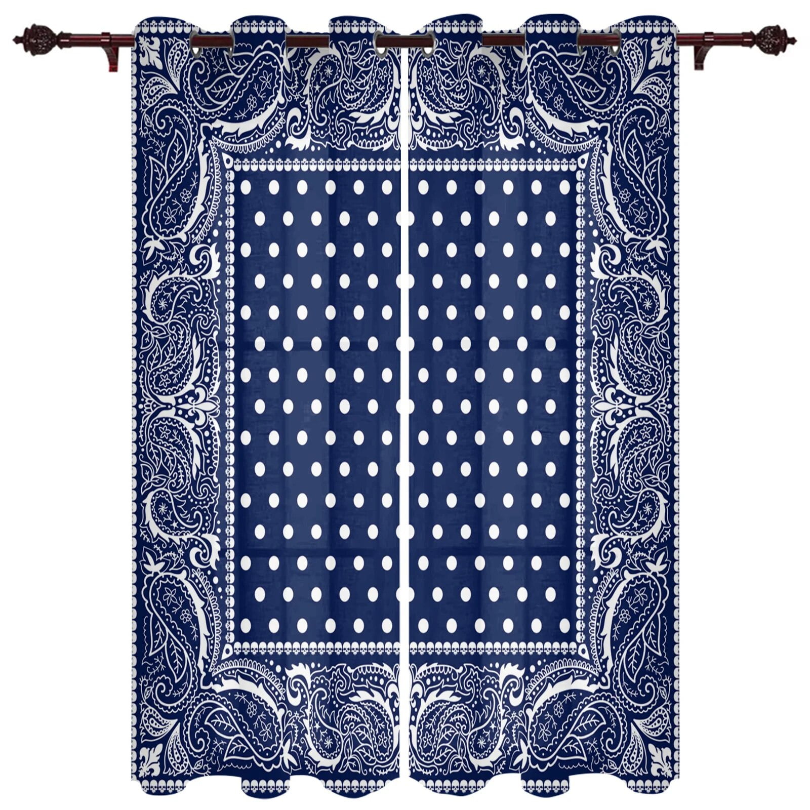 Retro Wave Dot Flower Window Curtains In The Living Room Printed Window ...