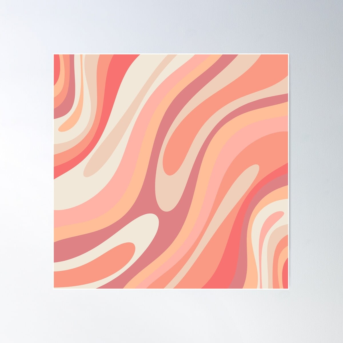 Retro Wavy Loops Pink Peach Pastel Abstract Pattern Poster Wall Art ...