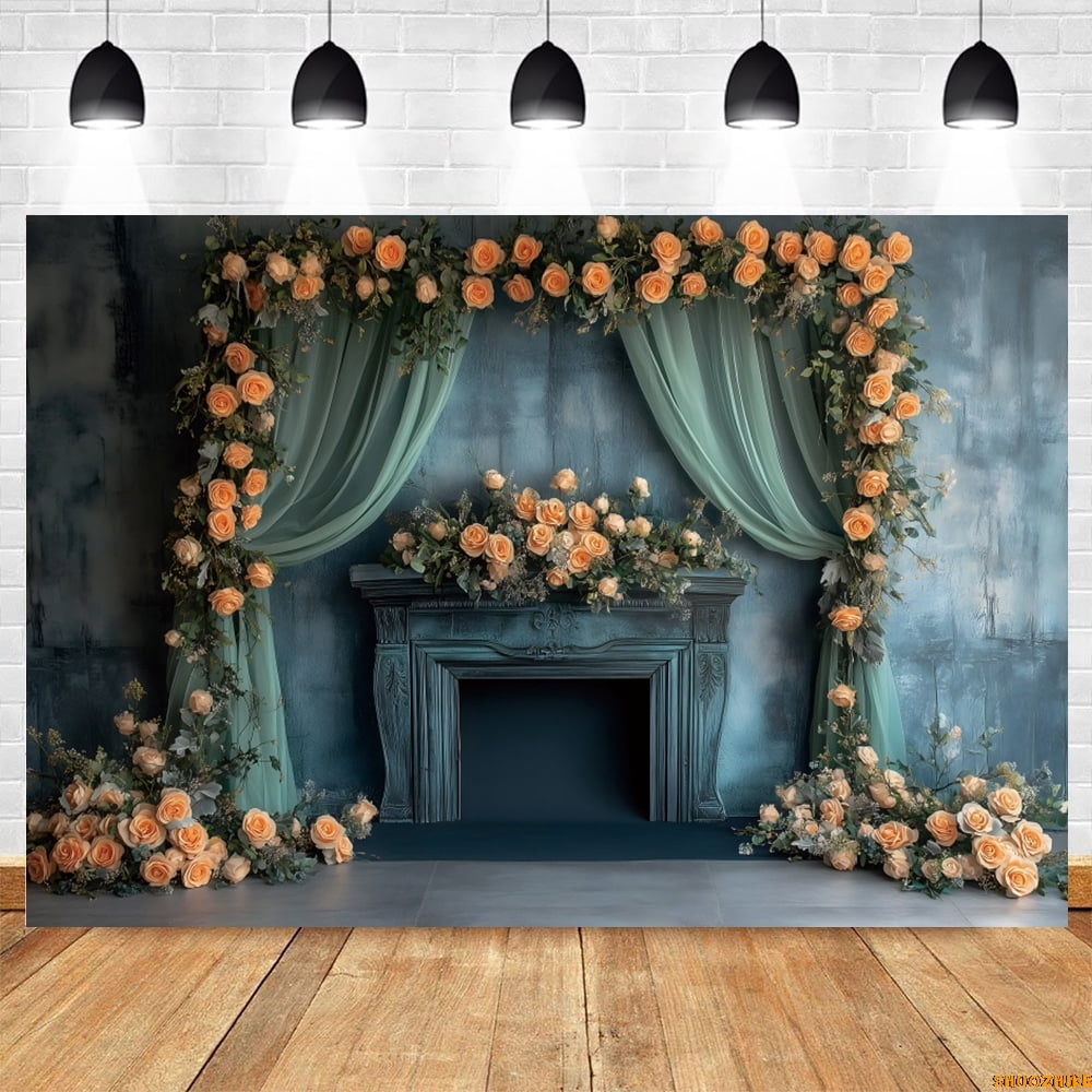 Retro Wedding Photography Backdrop Flowers Vintage Wall Curtain Bride ...