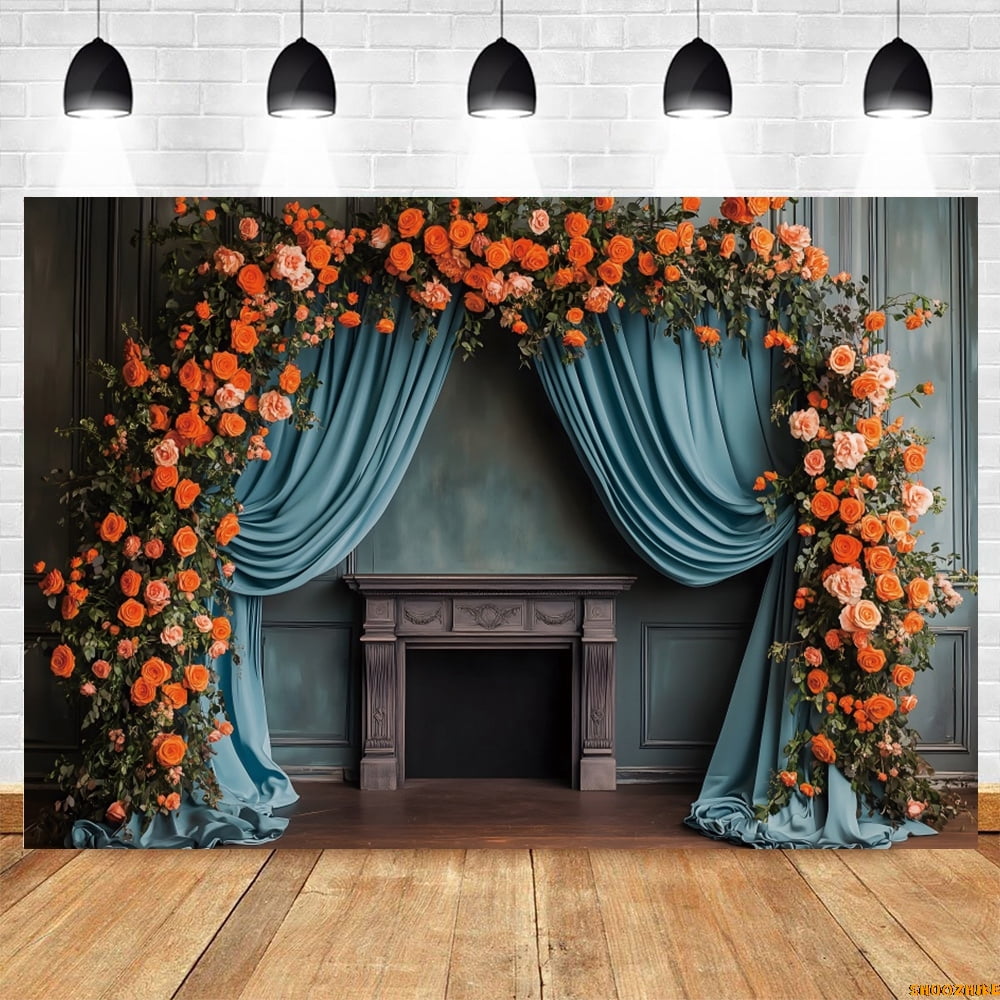 Retro Wedding Photography Backdrop Flowers Vintage Wall Curtain Bride ...