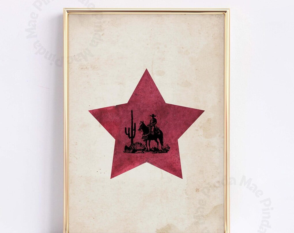 Retro Western Cowboy Print, Vintage Southwest Wall Art, Americana ...