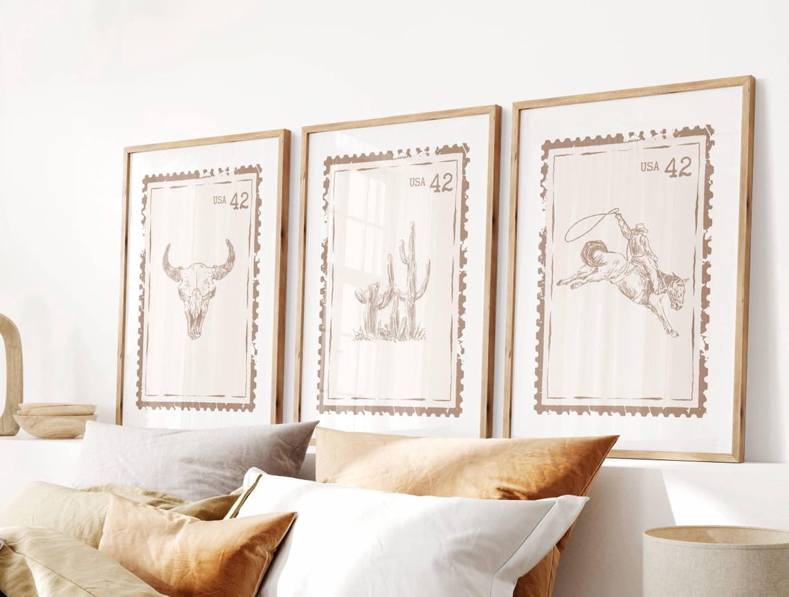 Retro Western Stamp Poster Trendy Cowgirl Wall Art Cowboy Aesthetic V2 ...