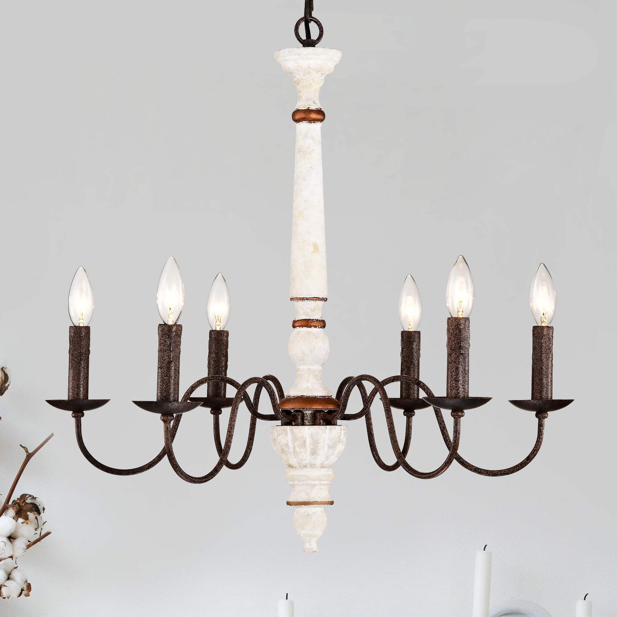 Retro White And Rust Color Chandelier With Light Fixture 6 Light E12 No ...