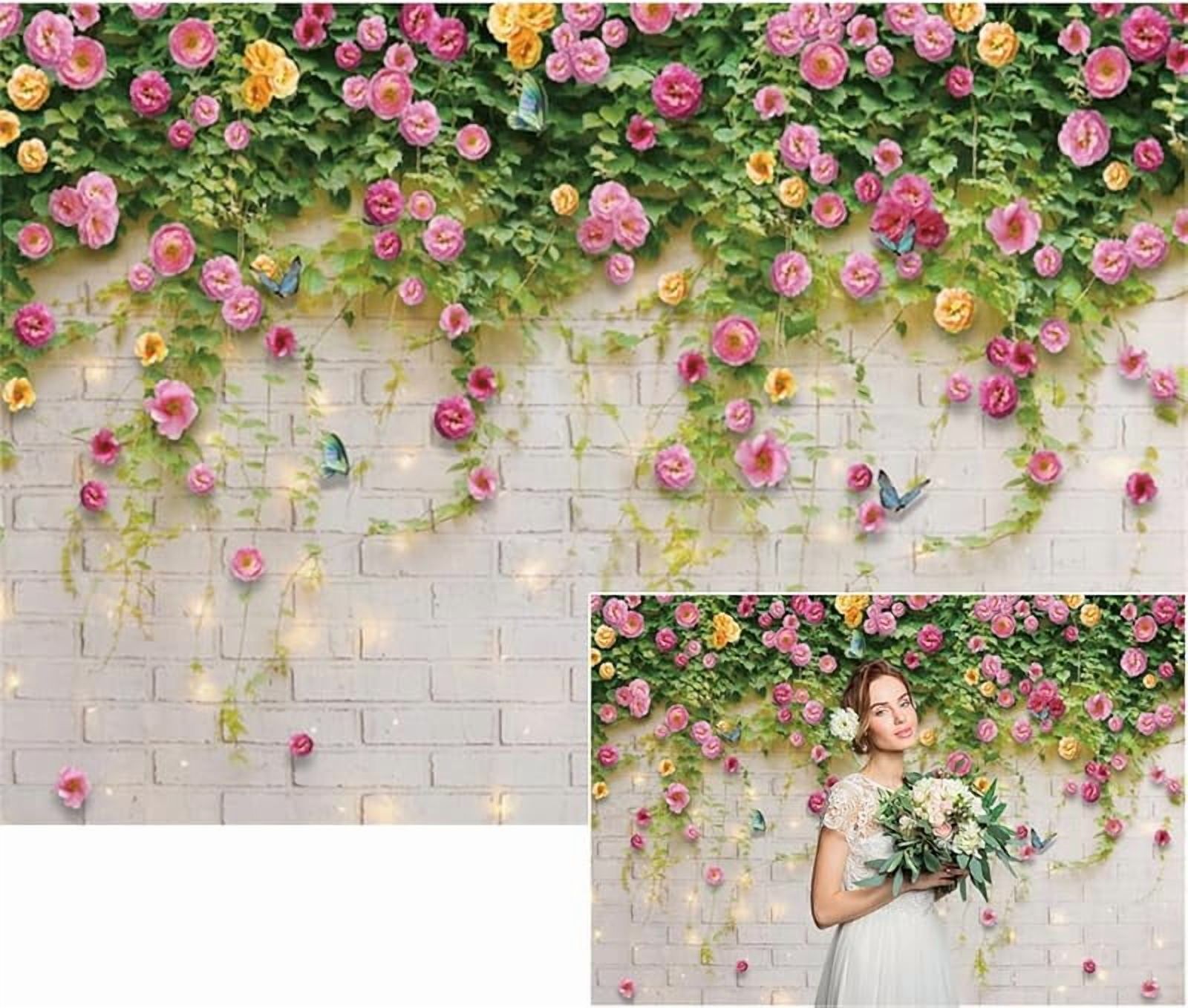 Retro White Brick Wall Floral Arch Backdrop 7x5ft Rose Flowers Vine ...