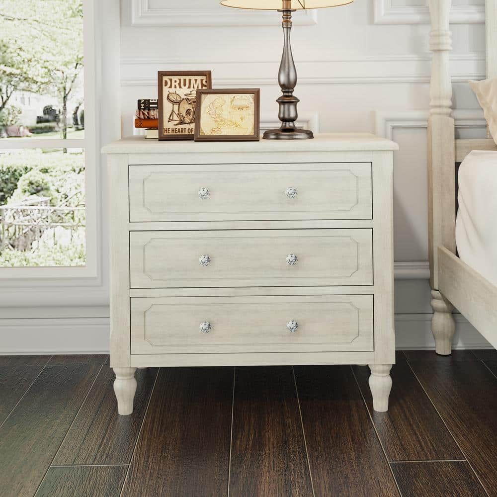 Retro White Classic 3-Drawer Nightstand-Assembly Required for Knobs and Legs Only - Walmart.com